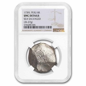 1739-L Peru Silver 8 Reales Cob Unc Details NGC (Sea Salvaged)
