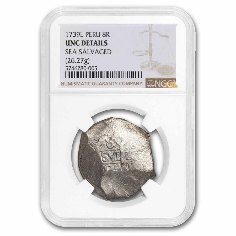 1739-L Peru Silver 8 Reales Cob Unc Details NGC (Sea Salvaged)