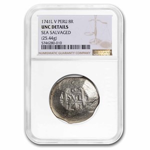1741-L V Peru Silver 8 Reales Cob Unc Details NGC (Sea Salvaged)