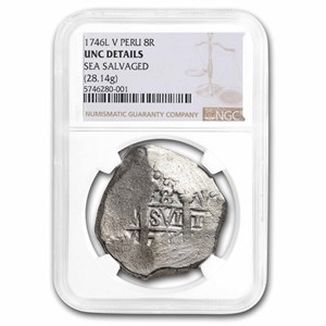 1746-L V Peru Silver 8 Reales Cob Unc Details NGC (Sea Salvaged)