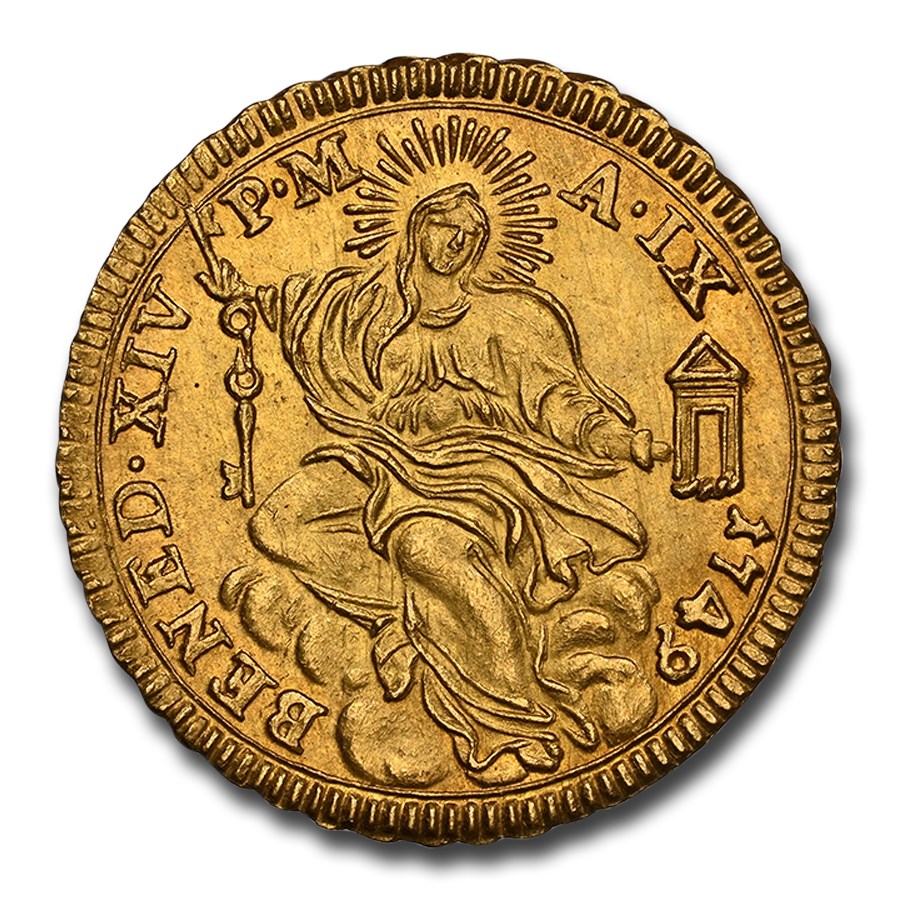 Buy 1749 Italy Papal States Gold Zecchino Benedict XIV MS-65 NGC | APMEX