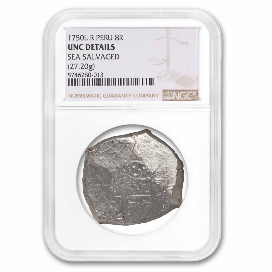 1750-L R Peru Silver 8 Reales Cob Unc Details NGC (Sea Salvaged)