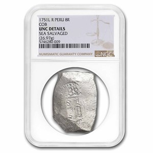 1751-L R Peru Silver 8 Reales Cob Unc Details NGC (Sea Salvaged)