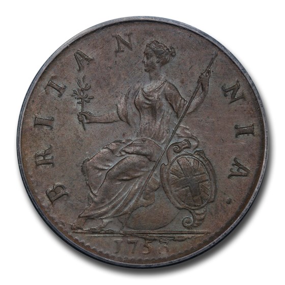 Buy 1753 Great Britain Copper Half Penny George II MS-63 PCGS (Brown) | APMEX