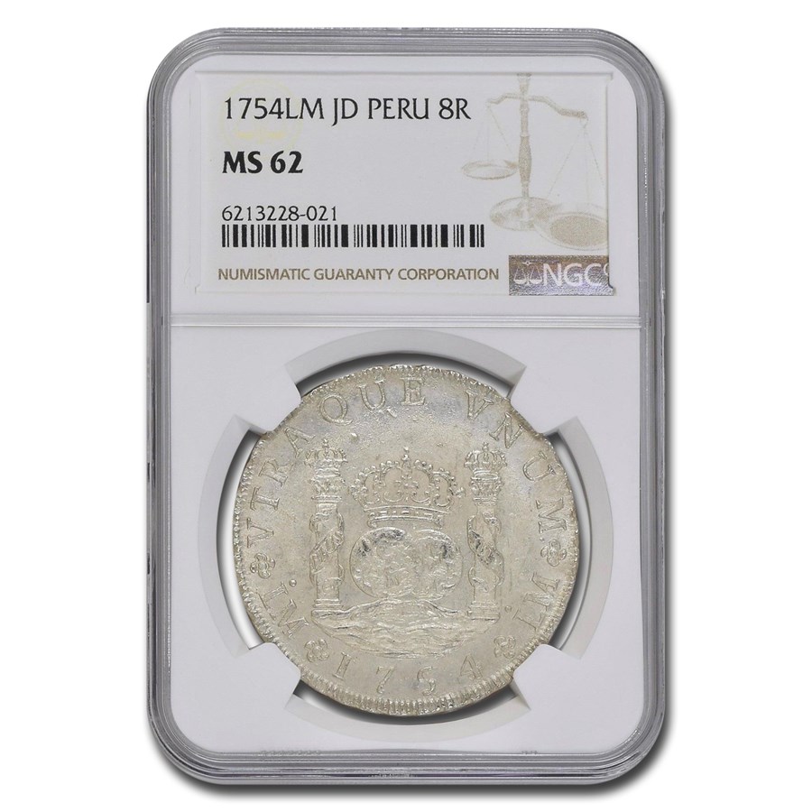 Buy 1754-LM Peru Silver 8 Reales MS-62 NGC | APMEX