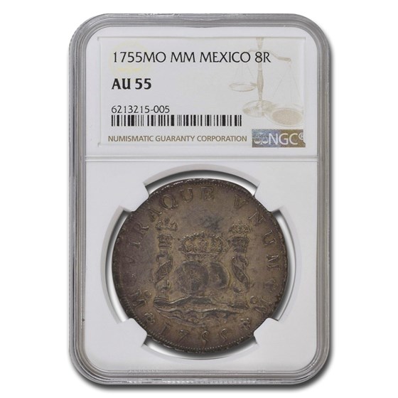 Buy 1755-Mo Mexico Spanish Colony Silver 8 Reales AU-55 NGC | APMEX
