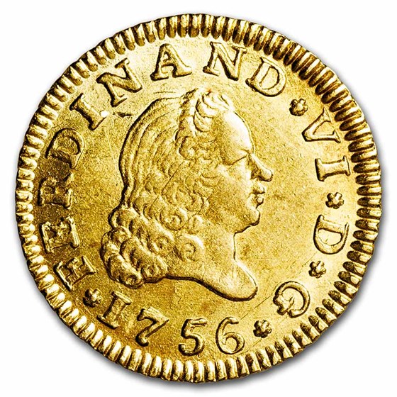 Buy 1756-M JB Spain Gold 1/2 Escudo Ferdinand VI AU | APMEX