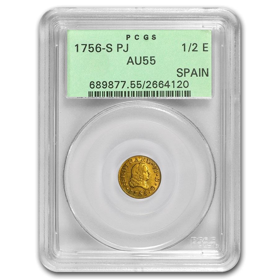 Buy 1756-S PJ Spain Gold 1/2 Escudo Ferdinand VI AU-55 PCGS | APMEX