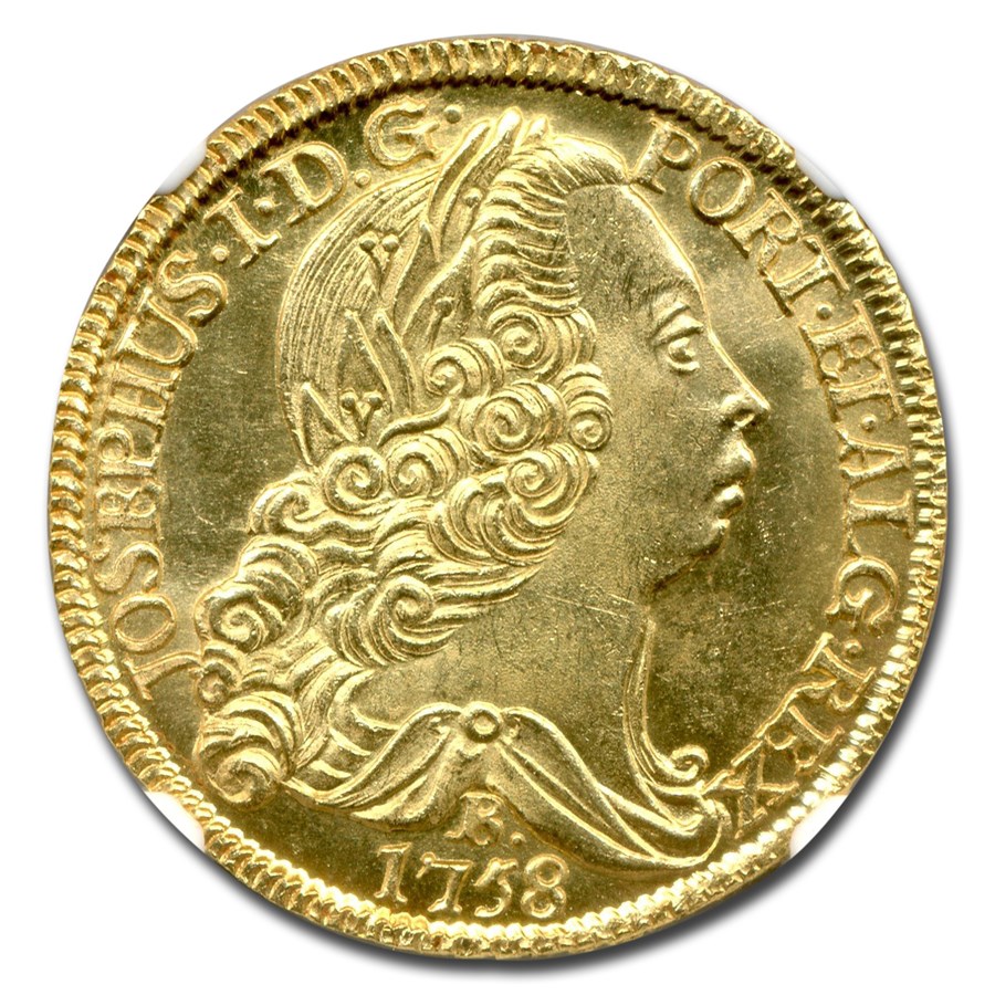 Buy 1758-B Brazil Gold 6400 Reis Jose I MS-66 NGC | APMEX