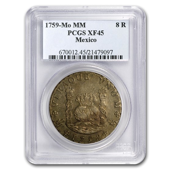 Buy 1759-Mo M.M. Mexico Silver 8 Reales Pillar Dollar XF-45 PCGS | APMEX