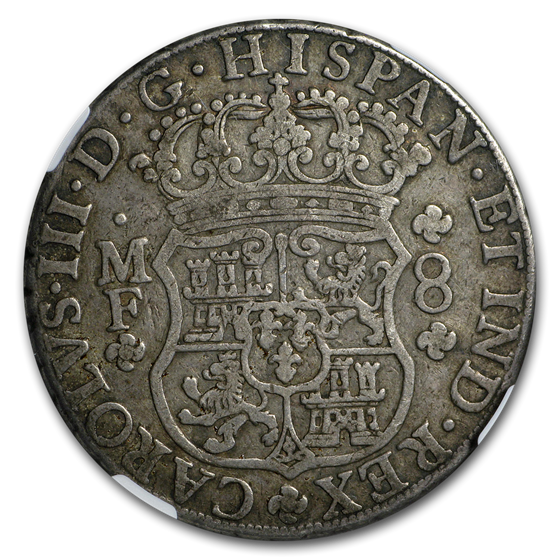 Buy 1763/2-Mo MF Mexico Silver 8 Reales Pillar Dollar VF-20 NGC | APMEX