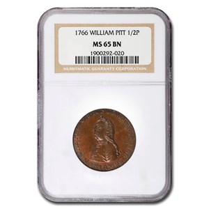 Buy 1766 William Pitt Copper Halfpenny MS-65 Brown | APMEX