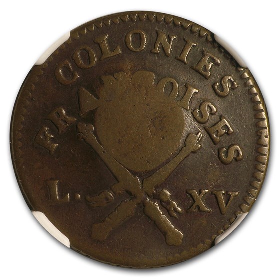 Buy 1767 French Colonies One Sou Counterstamped "RF" Fine-15 NGC | APMEX