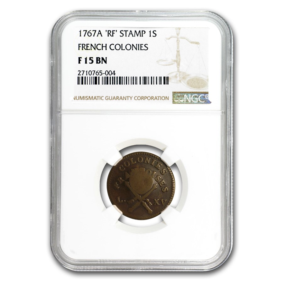 Buy 1767 French Colonies One Sou Counterstamped "RF" Fine-15 NGC | APMEX