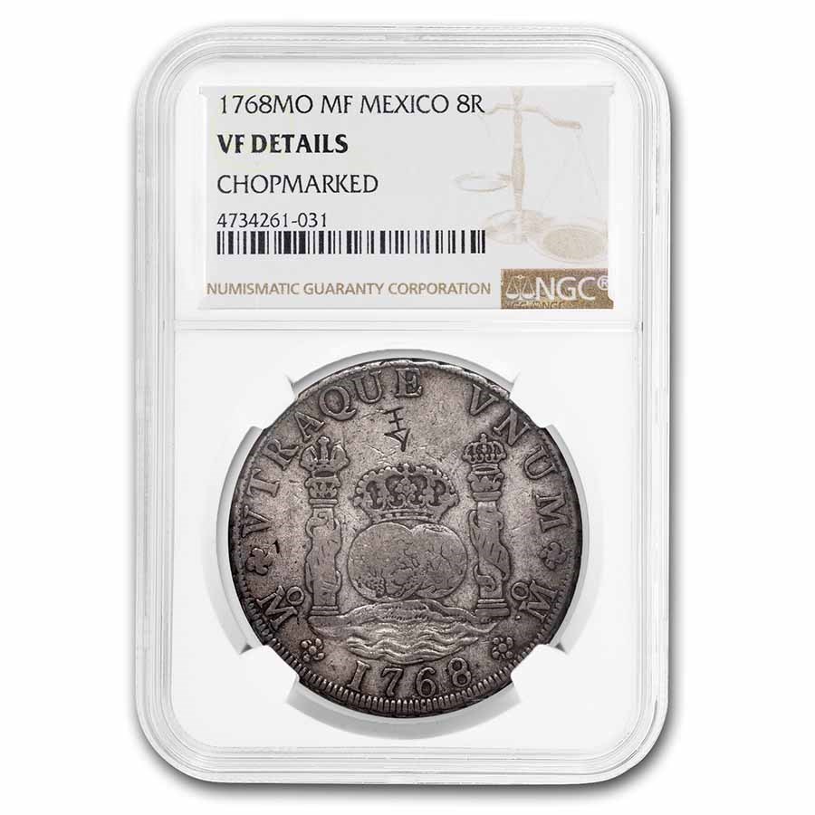Buy 1768-Mo MF Mexico AR 8 Reales Pillar VF-Dtls NGC (Chopmarked) | APMEX