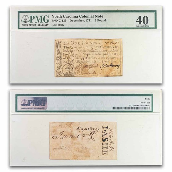 1771 One Pound North Carolina Dec 1771 XF-40 PMG (Fr#NC-139)
