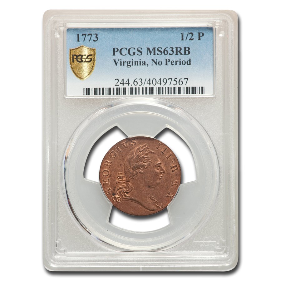 Buy 1773 Virginia Half Penny MS-63 PCGS (No Period, Red/Brown) | APMEX