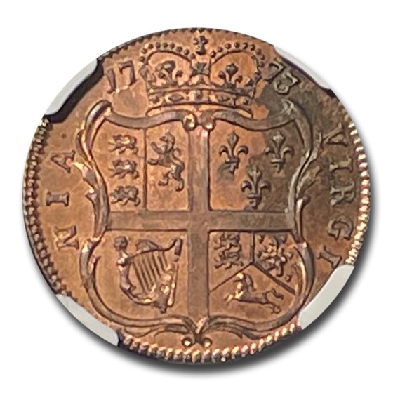 Buy 1773 Virginia Half Penny MS-64 NGC (No Period, Red/Brown) | APMEX