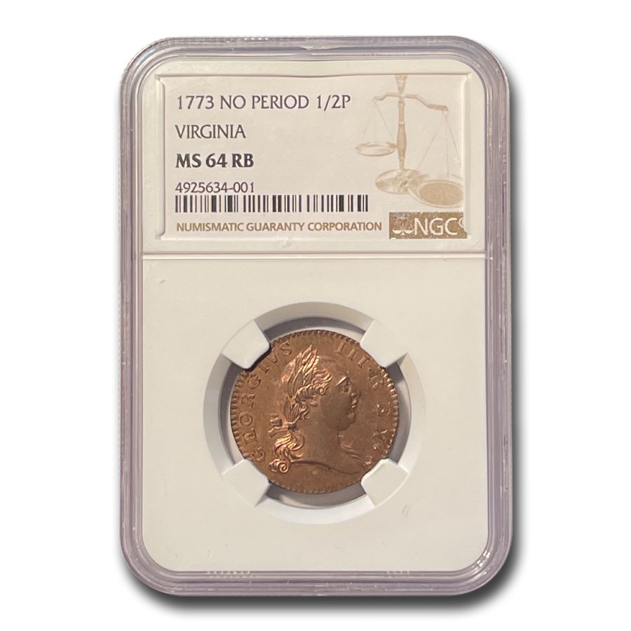 Buy 1773 Virginia Half Penny MS-64 NGC (No Period, Red/Brown) | APMEX