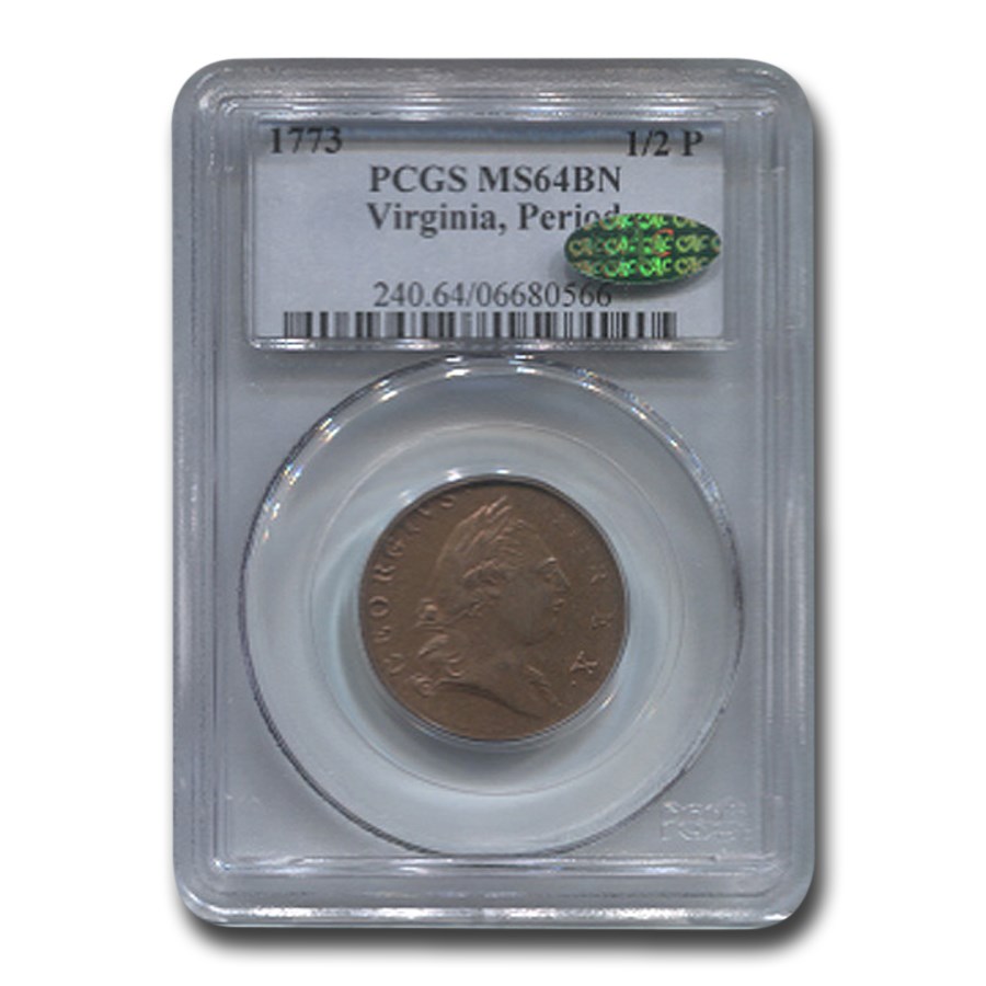 Buy 1773 Virginia Half Penny MS-64 PCGS CAC (Brown, Period) | APMEX
