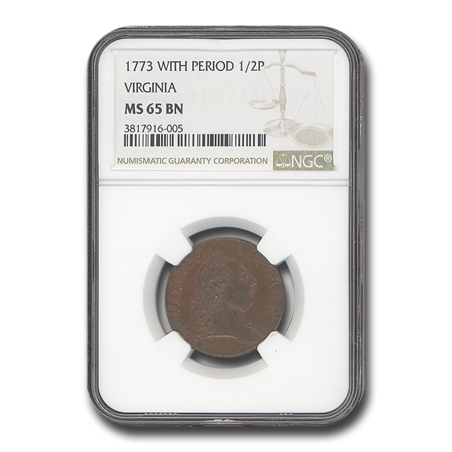 1773 Virginia Half Penny MS-65 NGC (Brown)