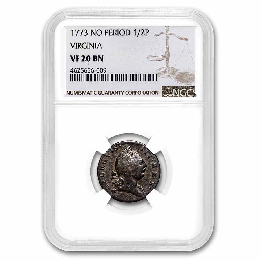 Buy 1773 Virginia Half Penny VF-20 NGC (No Period, Brown) | APMEX