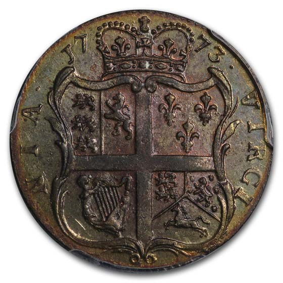 Buy 1773 Virginia Half Penny w/Period MS-62 PCGS (Brown) | APMEX