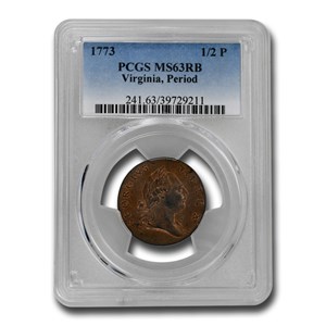 Buy 1773 Virginia Half Penny with Period MS-63 PCGS (RB) | APMEX