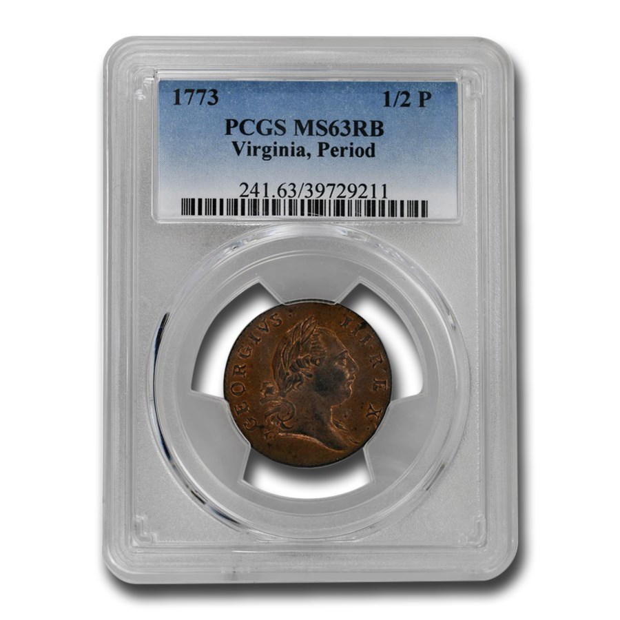 Buy 1773 Virginia Half Penny with Period MS-63 PCGS (RB) | APMEX