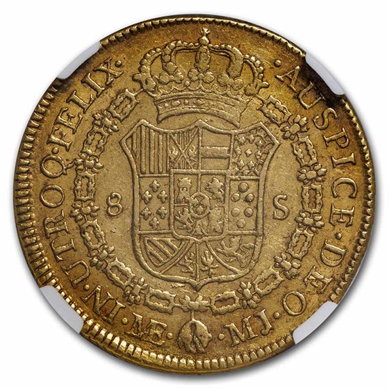 Buy 1774 Lima MJ Peru Gold 8 Escudos Charles III AU-50 NGC | APMEX
