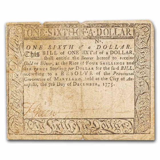 Buy 1775 $1/6 Maryland 12/7/75 Fine (Fr#MD-80) | APMEX