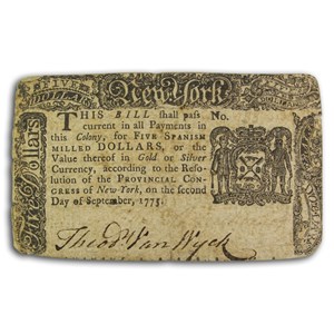 Buy 1775 Five Dollars New York Currency 9/2/75 Fine | APMEX