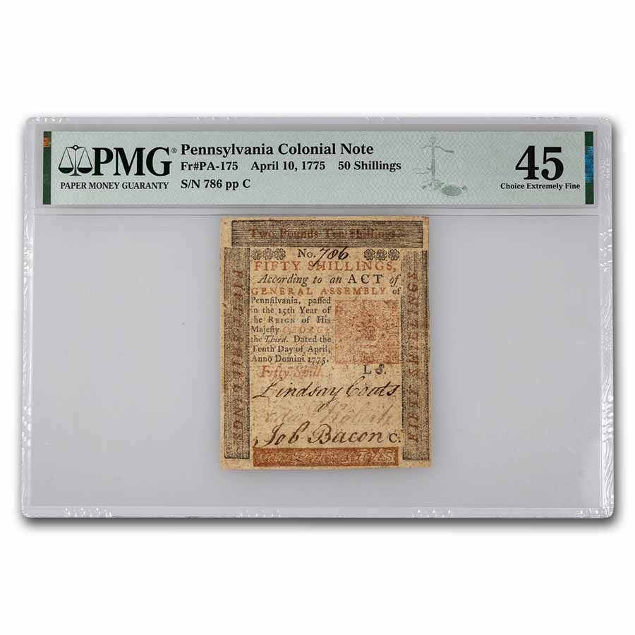 Buy 1775 50 Shillings PA 4/10/1775 CH XF-45 PMG (Fr#PA-176) | APMEX