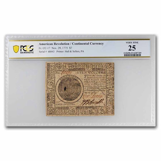 Buy 1775 $7 Continental Currency 11/29/75 VF-25 PCGS (Fr#CC-17) | APMEX