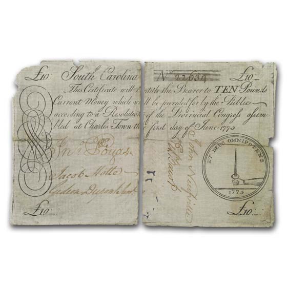 Buy 1775 Ten Pounds South Carolina 06/01/1775 Fine Details | APMEX