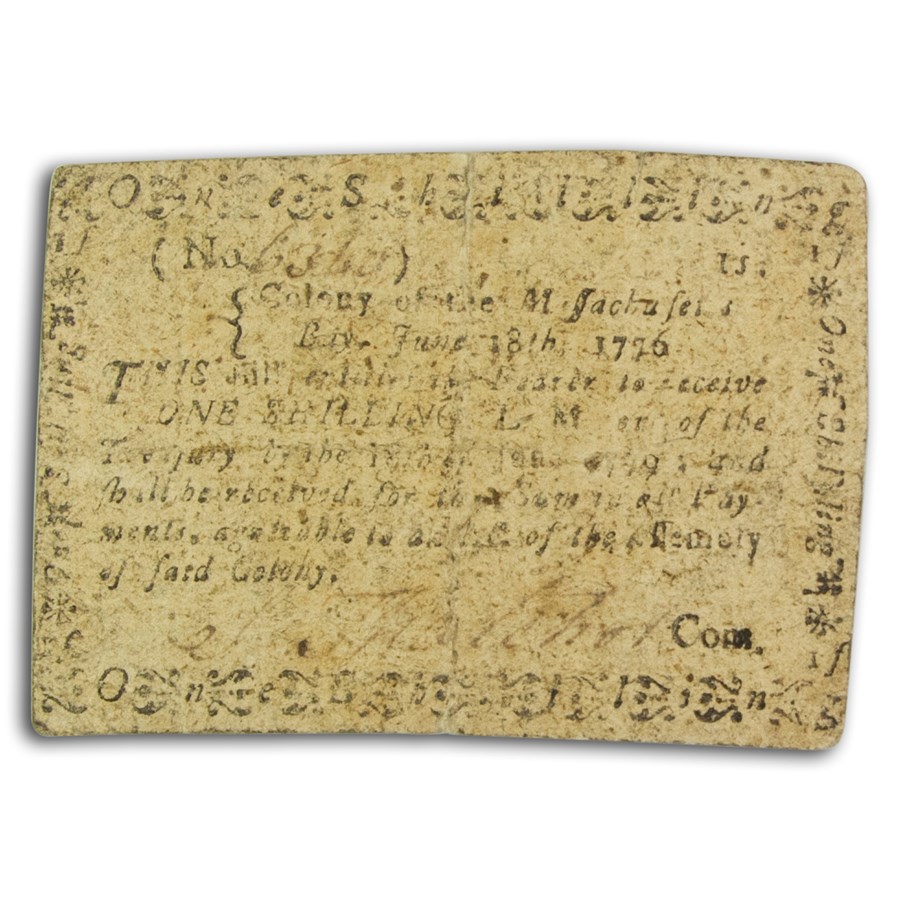 Buy 1776 1 Shilling Massachusetts Currency 6/18/1776 Fine | APMEX