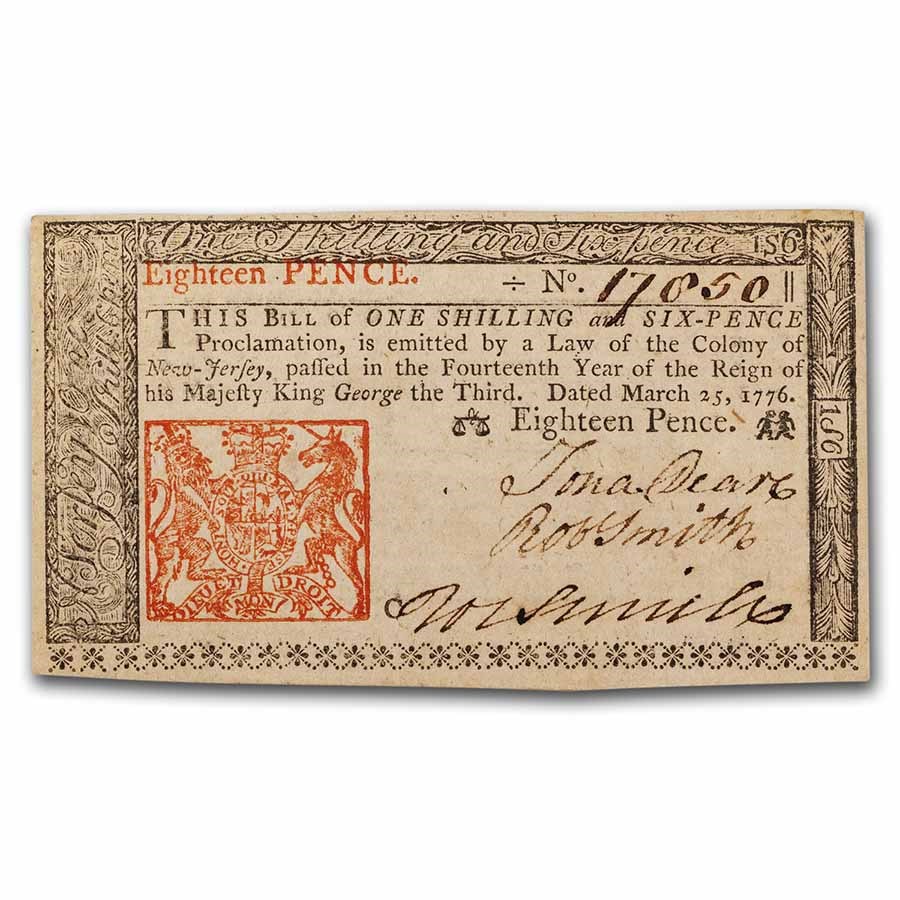 Buy 1776 18 Pence NJ 3/25/1776 CU (Fr#NJ-176) | APMEX