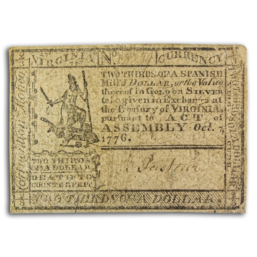Buy 1776 $2/3 Virginia Currency 10/7/1776 Fine | APMEX