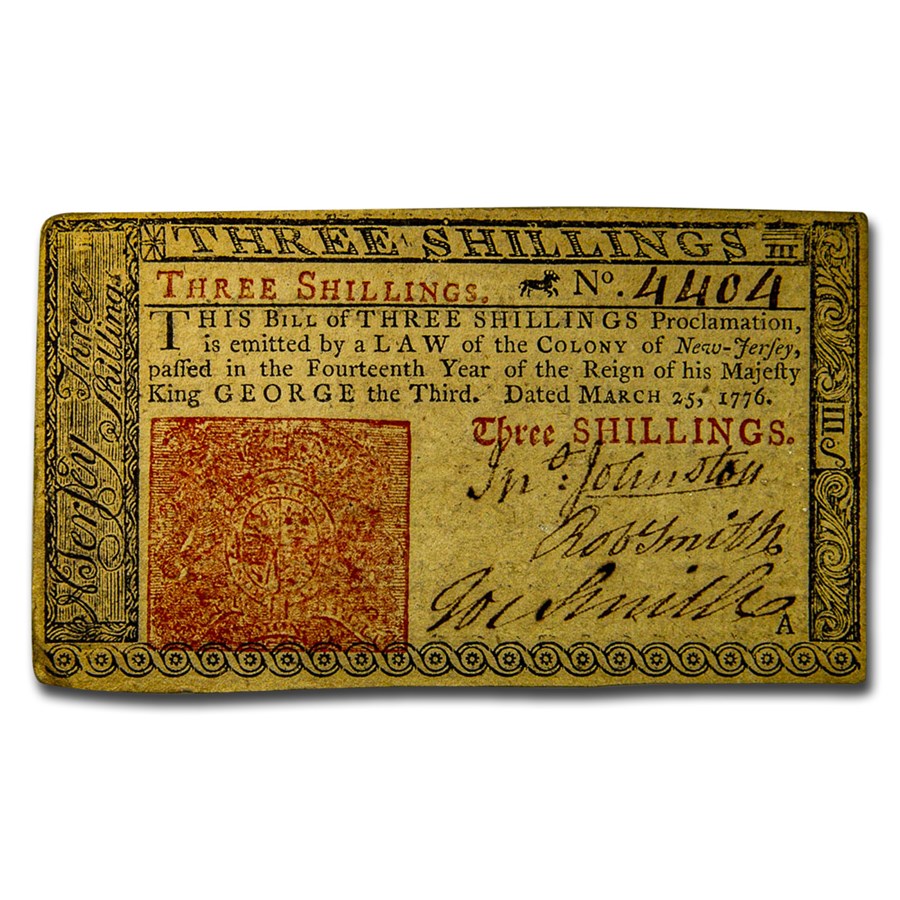 Buy 1776 3 Shilling New Jersey Currency 3/25/1776 XF | APMEX