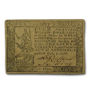 Buy 1776 $4 Virginia Currency 10/7/1776 VF | APMEX