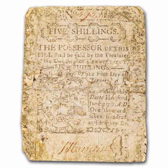 Buy 1776 5 Shillings Connecticut 6/19/1776 VG (Details) | APMEX