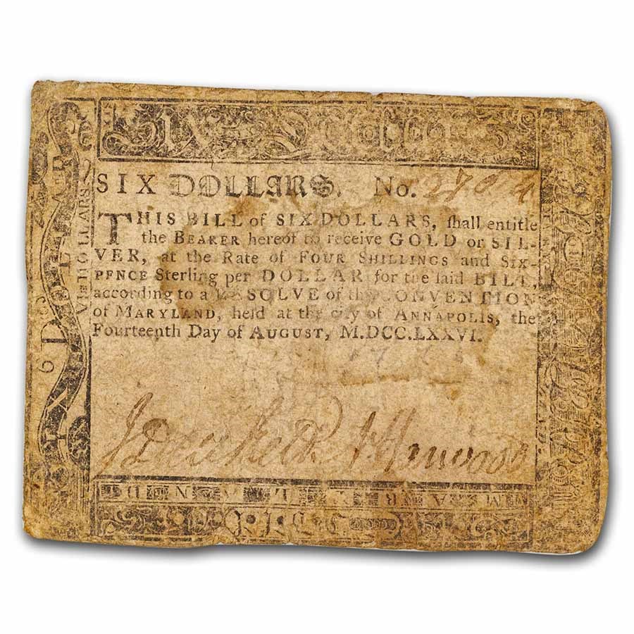 Buy 1776 $6 Maryland 8/14/1776 Fine (Fr#MD-101) | APMEX