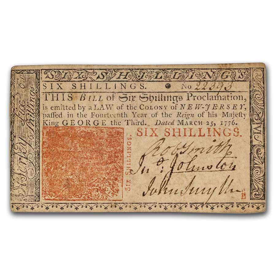 Buy 1776 6 Shilling New Jersey Currency 3/25/76 XF | APMEX
