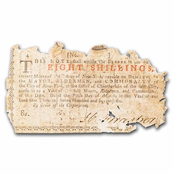 Buy 1776 8 Shilling New York Water Works 3/5/1776 G (Fr#NY-197*) | APMEX