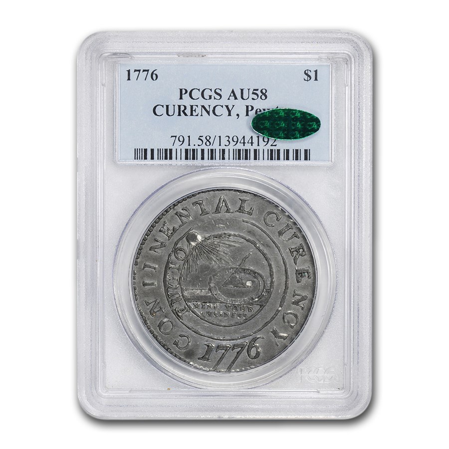 Buy 1776 Continental Curency Dollar AU-58 PCGS CAC (Pewter) | APMEX