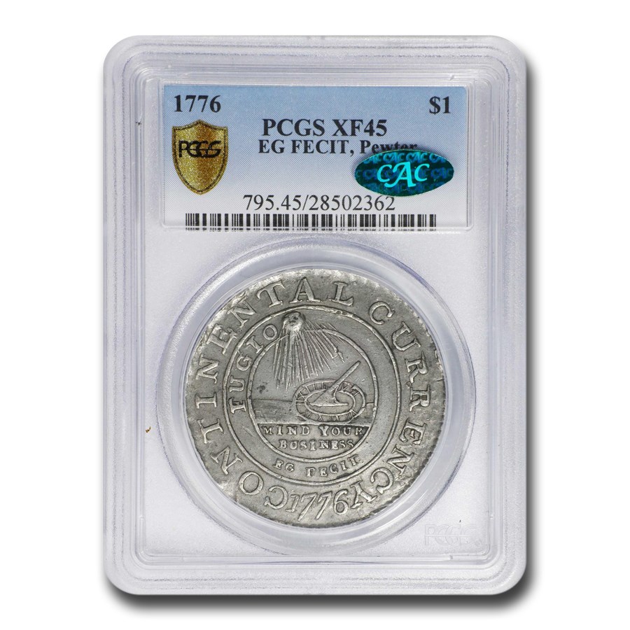 Buy 1776 Continental Currency Dollar XF-45 PCGS CAC (EG FECIT Pewter ...
