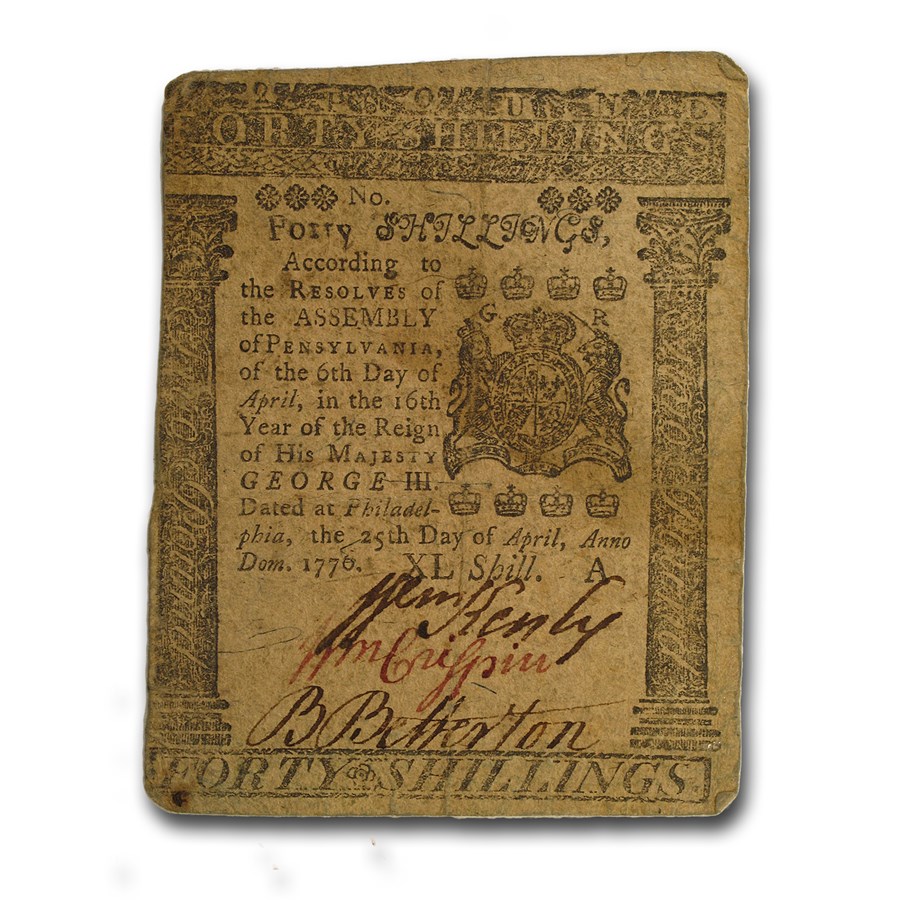 Buy 1777 40 Shillings Pennsylvania Currency 4/25/76 VF | APMEX