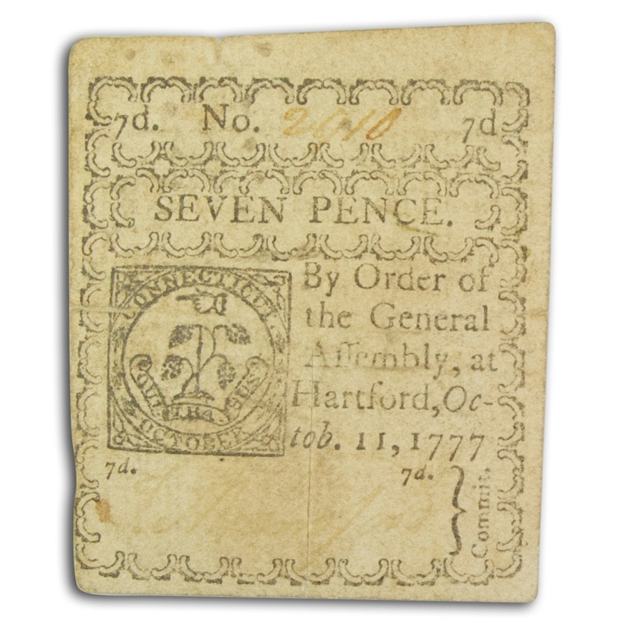 Buy 1777 7 Pence Connecticut Currency 10/11/77 VF Cancelled | APMEX