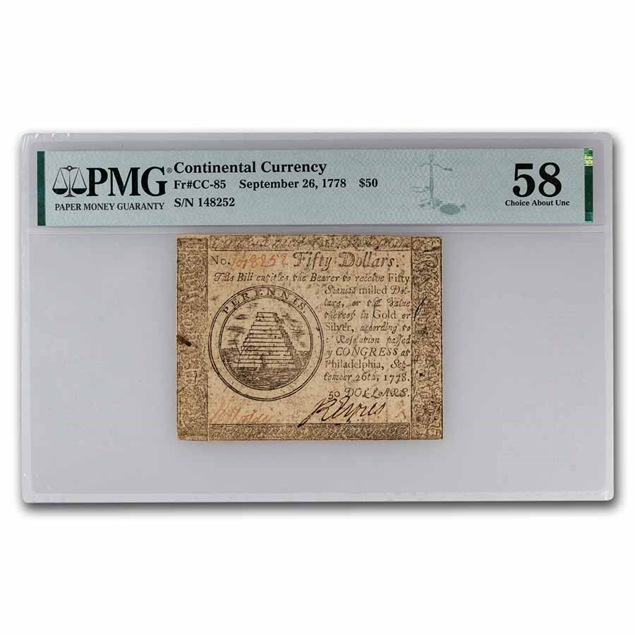 Buy 1778 $50 Continental Currency 9/26/78 AU-58 PMG (Fr#CC-85) | APMEX