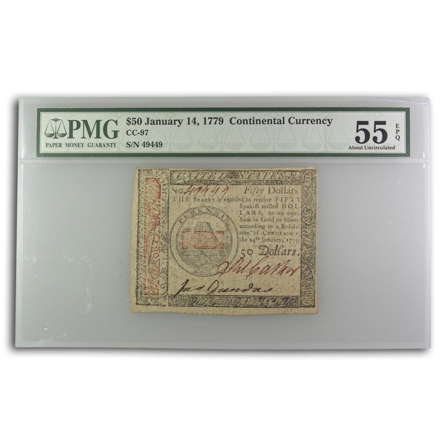 Buy 1779 $50 Continental Currency 1/14/79 AU-55 EPQ PMG | APMEX